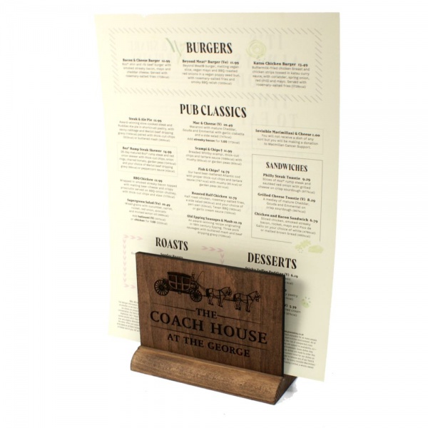 Wooden Menu Holders with Curved Groove & Engraving - Braccio.co.uk