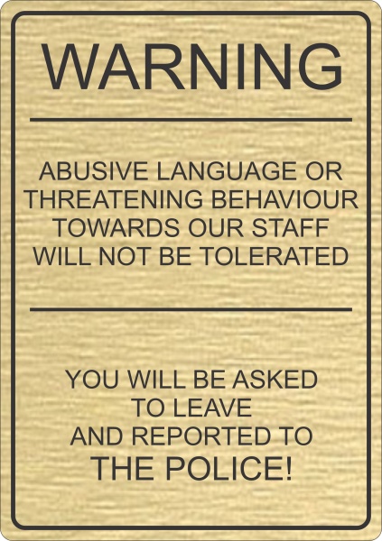 Harassment Sign - Protect Staff - Braccio.co.uk
