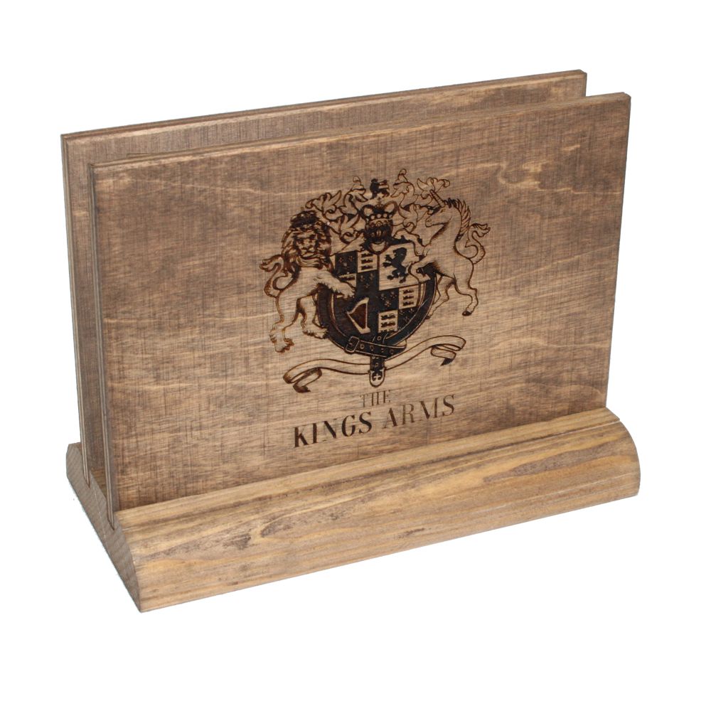 Wooden Menu Holders with Curved Groove & Engraving - Braccio.co.uk
