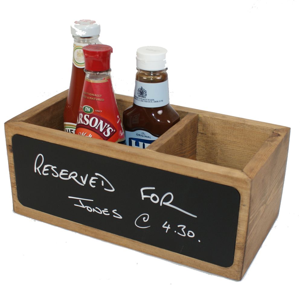 Rustic Wooden Condiment Box With Chalkboard Face - Braccio.co.uk
