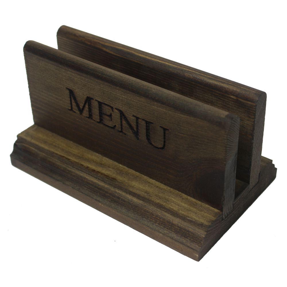 Dark Oak Wooden Menu Holders with Engraving - Braccio.co.uk