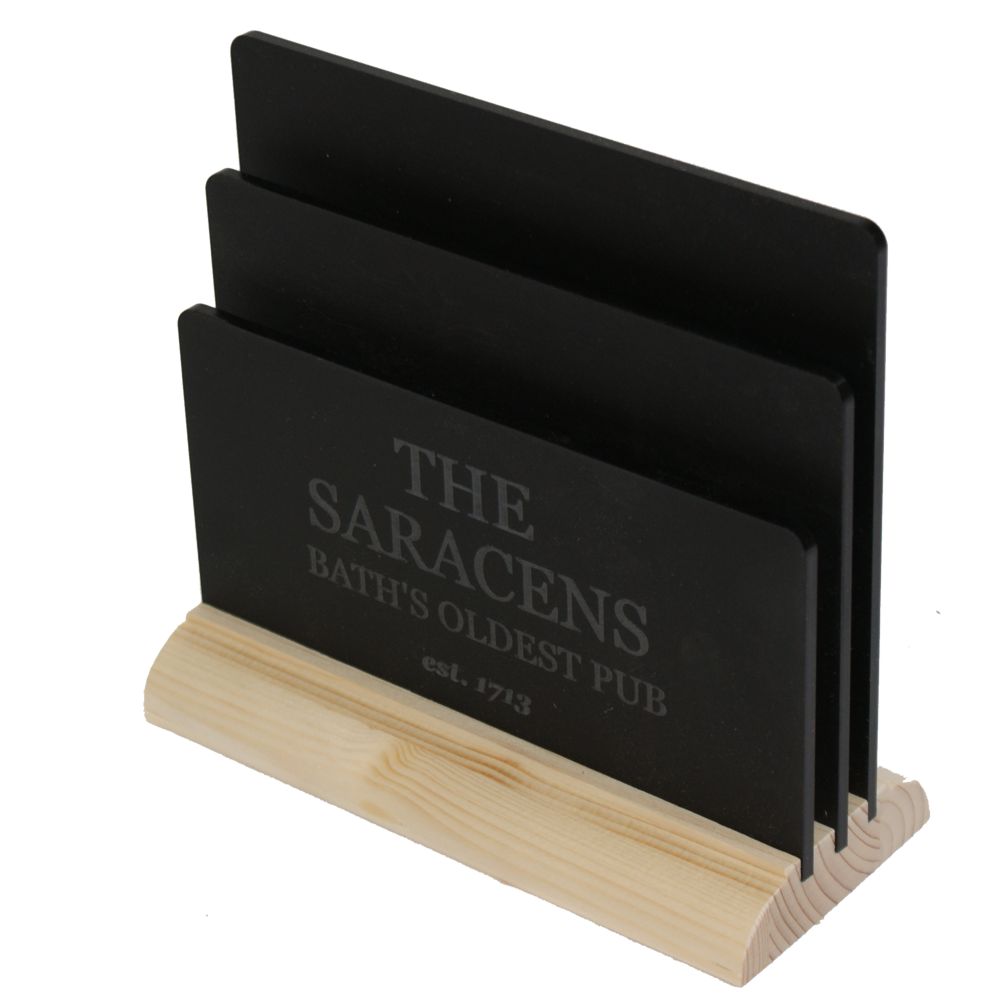 Dual slot menu holder with personalisation - Braccio.co.uk