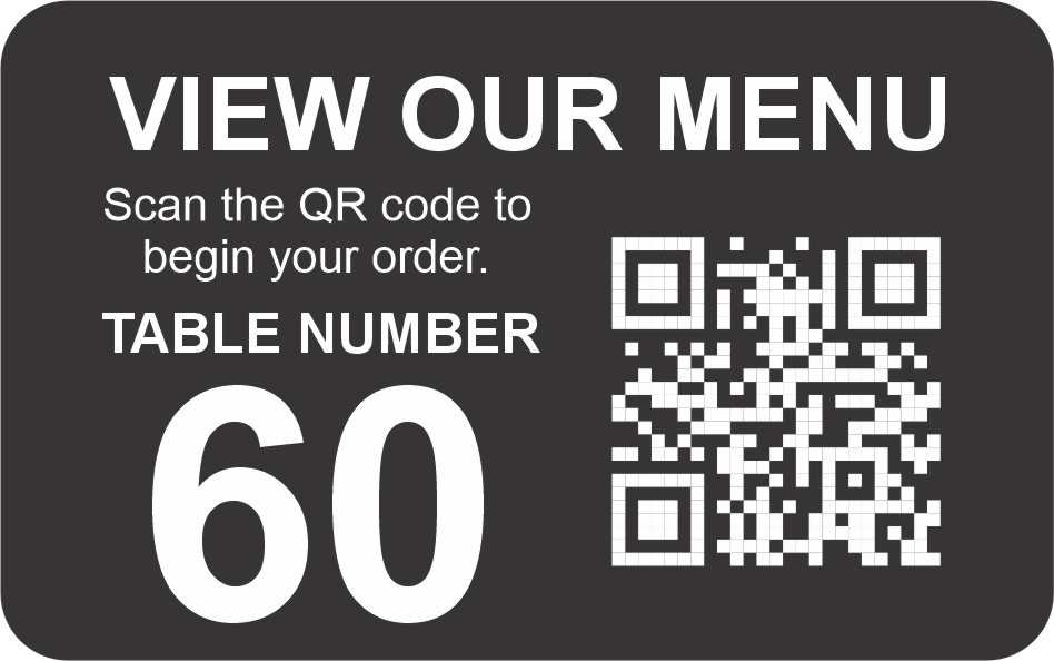 Black With White Text Table Number with QR Code - Braccio.co.uk
