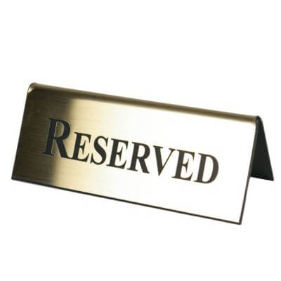 Reserved Table Signs, Brass Effect, - Braccio.co.uk