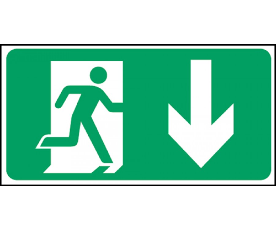 Emergency Exit Sign - Man with Down Arrow - Braccio.co.uk