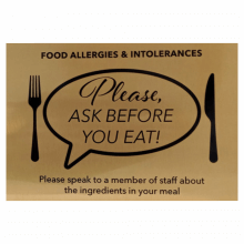 Please Ask Before You Eat Allergy Notice - A4 - Gold - Braccio.co.uk