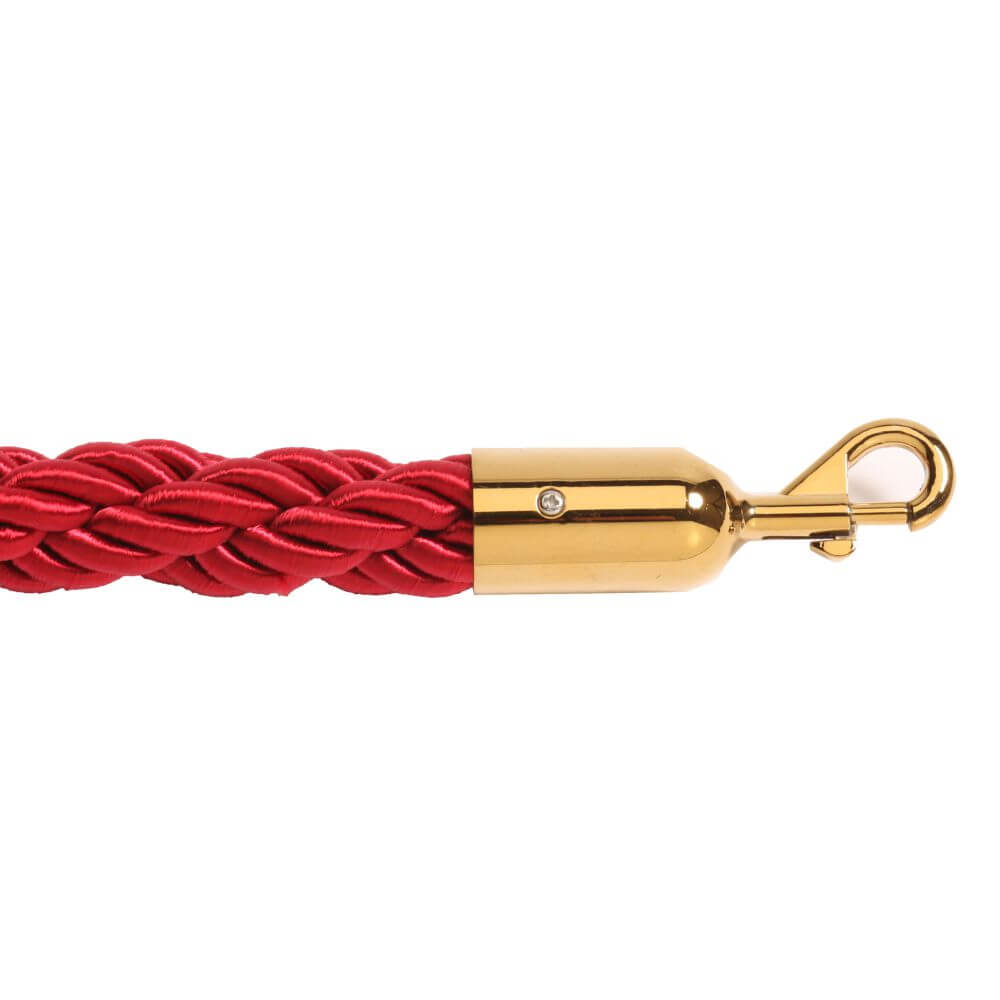 Red Twisted 180cm and 240cm Barrier Rope with Gold Ends - Braccio.co.uk