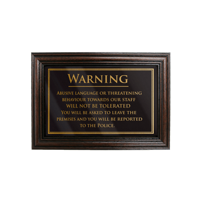 Traditional Mahogany Framed Small Bar Signs, Abusive Language - Braccio ...